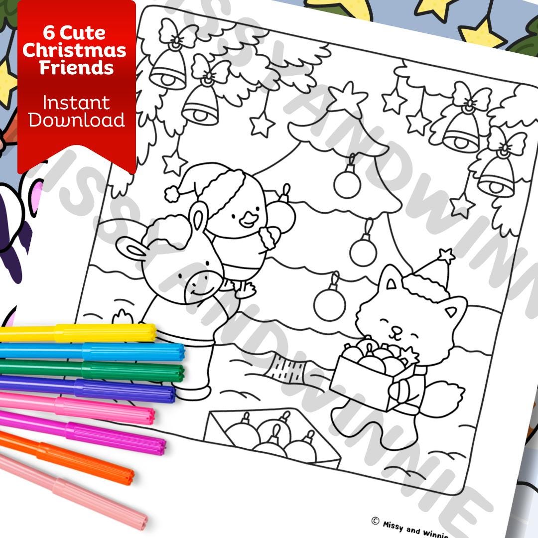 6 Christmas Friends Coloring Pages: Festive Holiday Activity (PDF) - Etsy