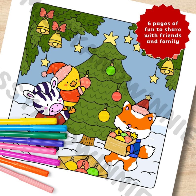 6 Christmas Friends Coloring Pages: Festive Holiday Activity (PDF) - Etsy