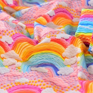 Rainbow Fabric Rainbow Color Fabric Faux Embroidery Rainbow Print ...