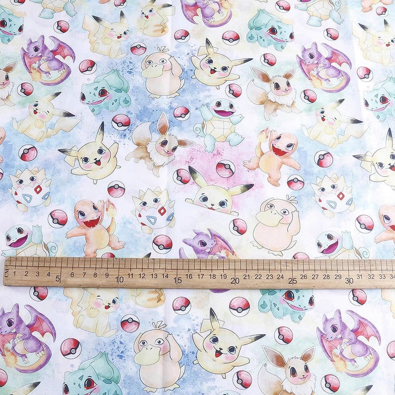 Pikachu Fabric Pokemon Fabric Polyester Cotton Fabric Anime Cartoon ...