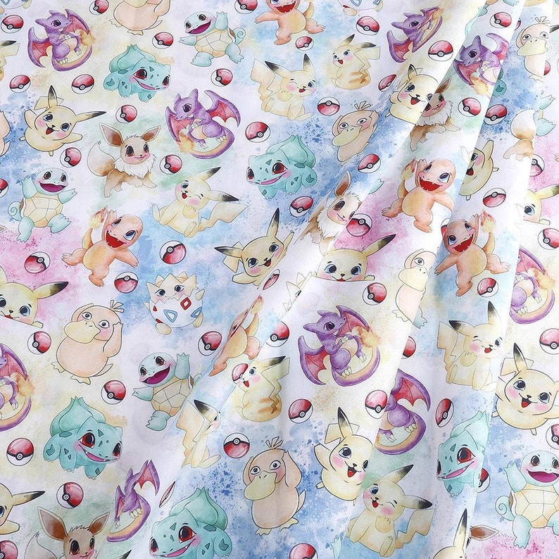 Pikachu Fabric Pokemon Fabric Polyester Cotton Fabric Anime Cartoon ...
