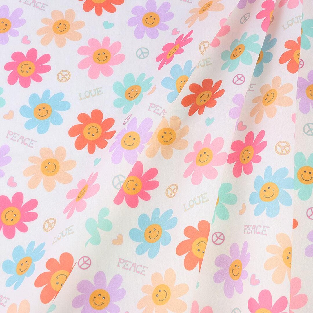 Flower Smile Face Fabric Smiley Face Fabric Peace Emoji Fabric ...