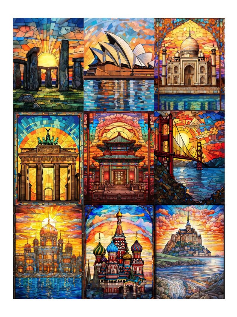 20 World Buildings Stained Glass Digital Art Stained Glass - Etsy