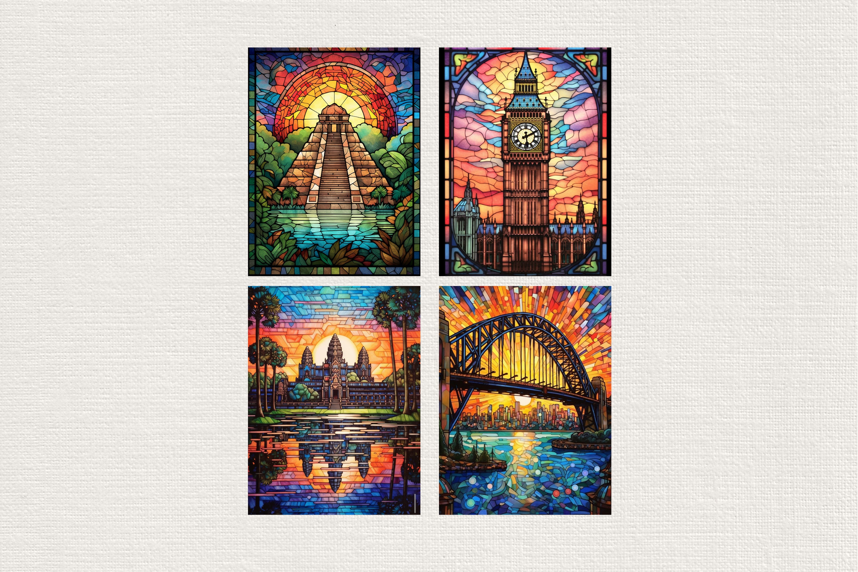 20 World Buildings Stained Glass Digital Art Stained Glass Printables ...
