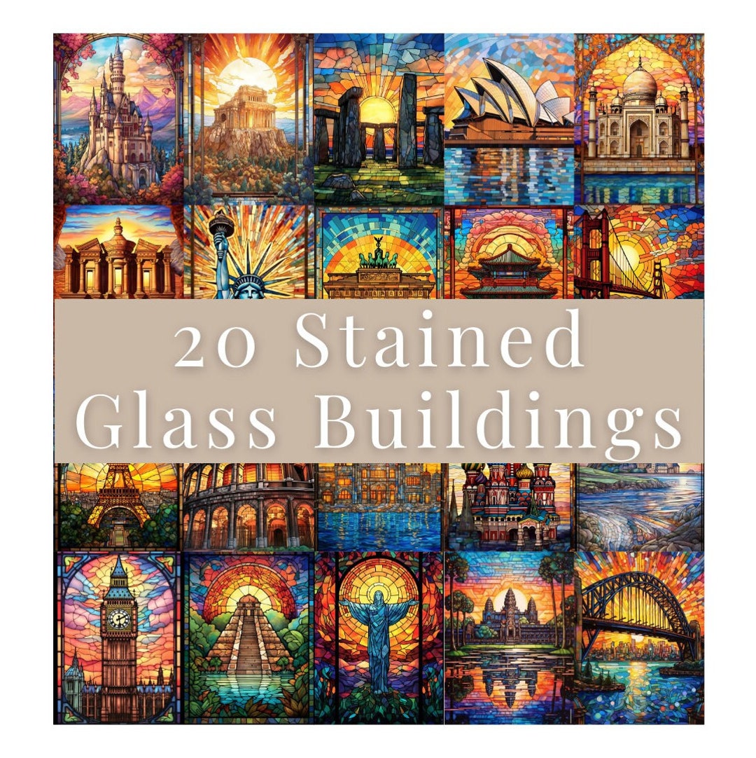 20 World Buildings Stained Glass Digital Art Stained Glass - Etsy