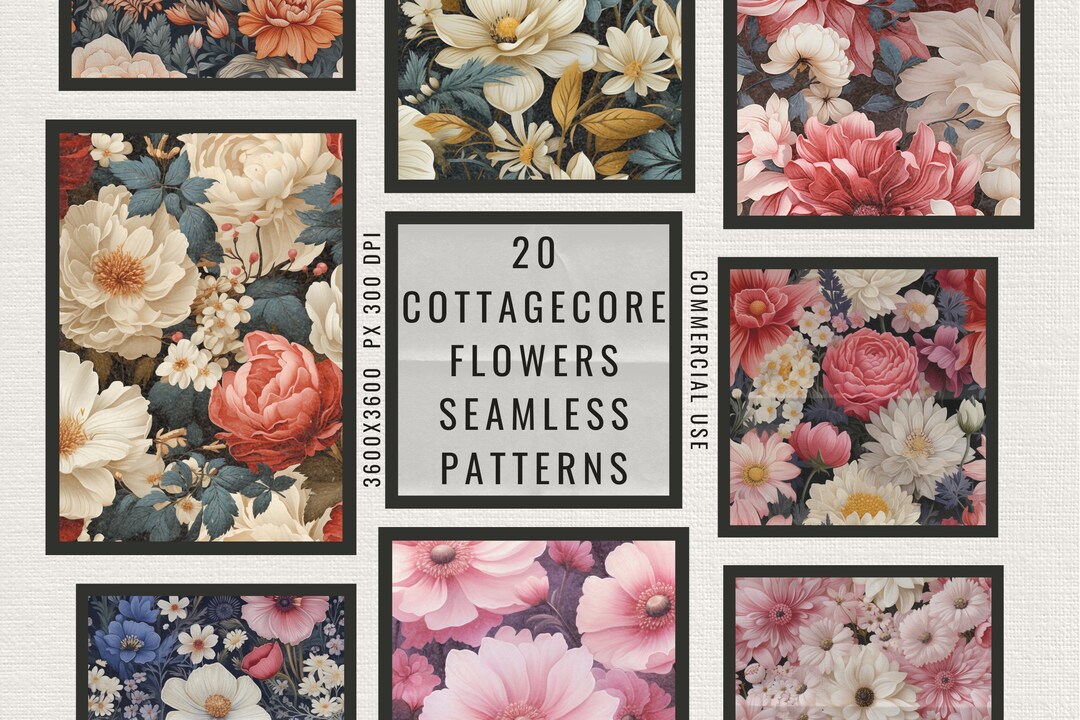 Cottagecore Flowers Digital Paper Seamless Patterns Vintage Floral ...