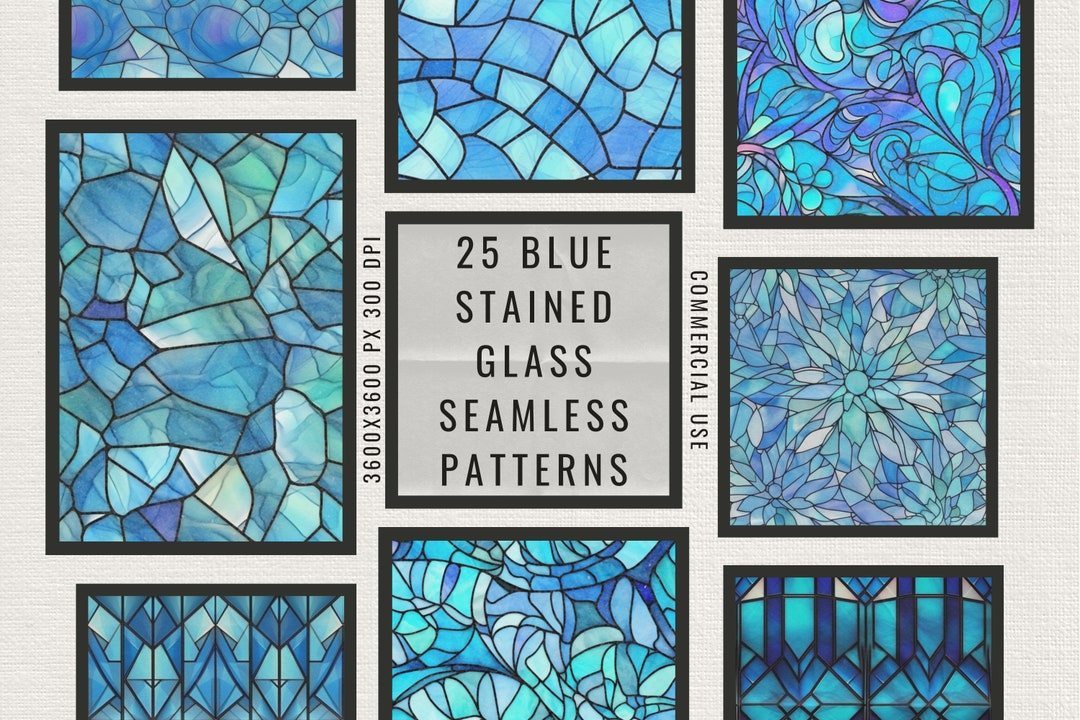 Blue Stained Glass Digital Paper Seamless Paper Vintage Radiant ...