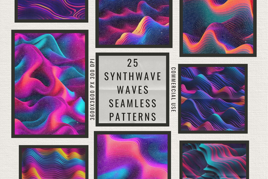 Synthwave Waves Seamless Patterns Scrapbook Papers Retro Cyberpunk ...