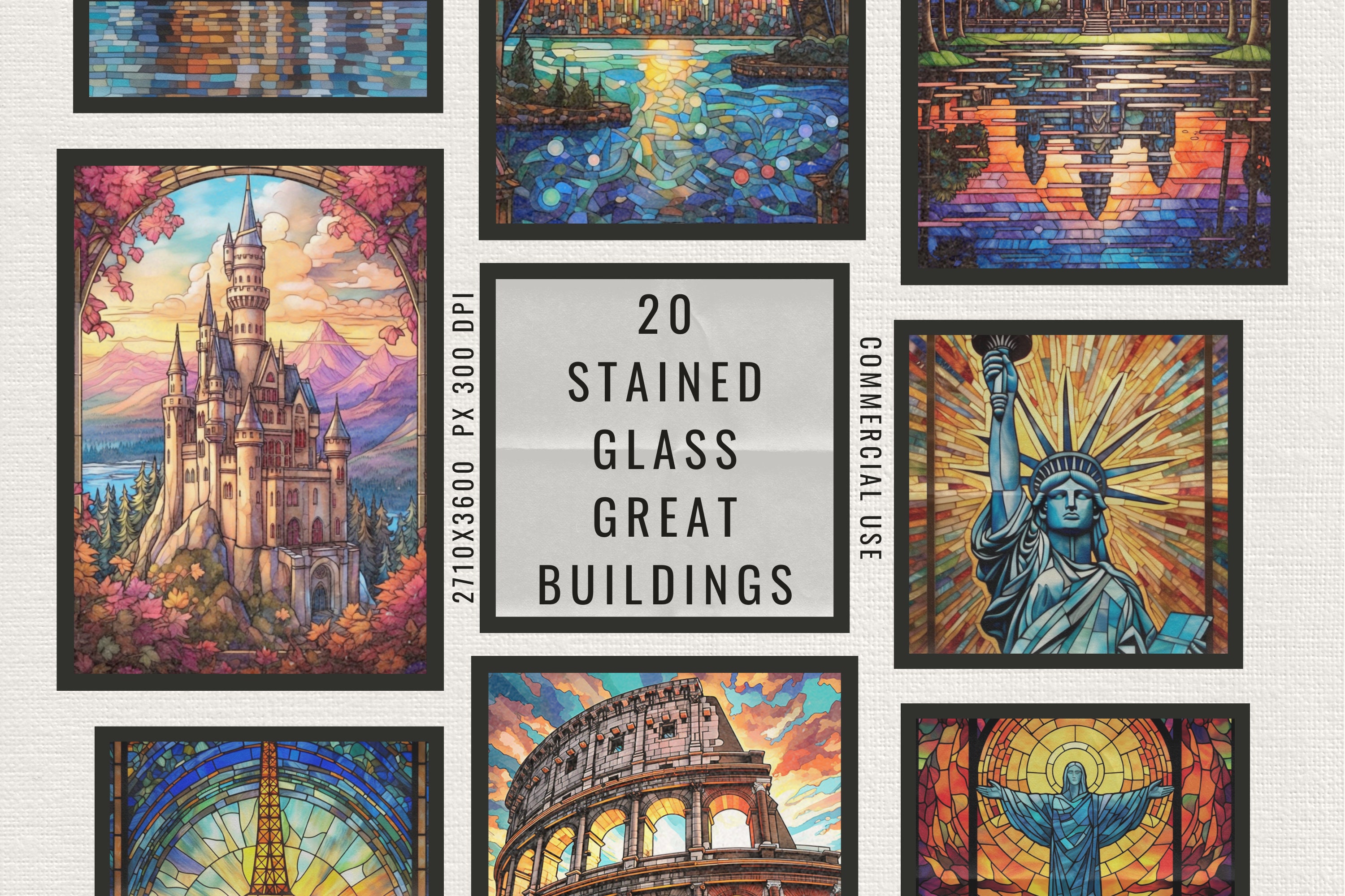 20 World Buildings Stained Glass Digital Art Stained Glass Printables ...