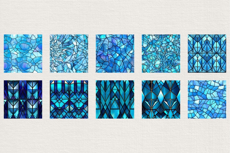 Blue Stained Glass Digital Paper Seamless Paper Vintage Radiant ...