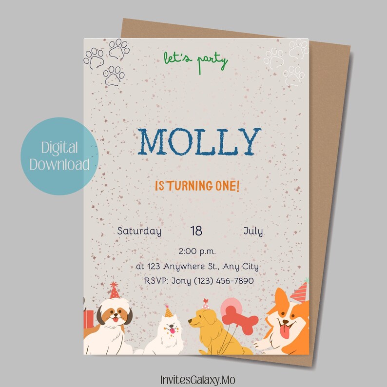 Editable Dog Birthday Invitation, First Birthday Celebration Party for ...