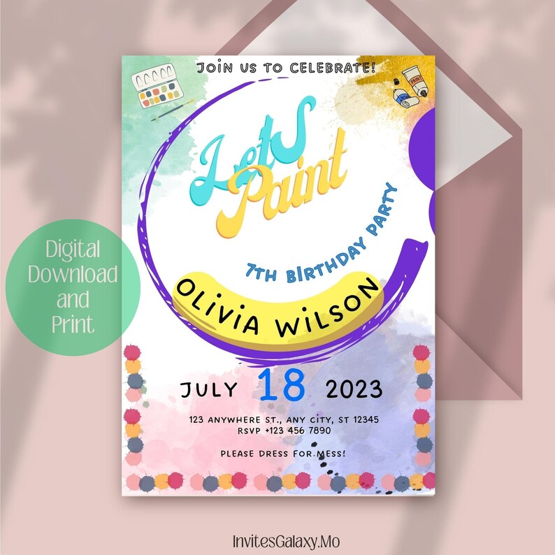 Editable Paint Invitation, Birthday Party for Kids. - Etsy
