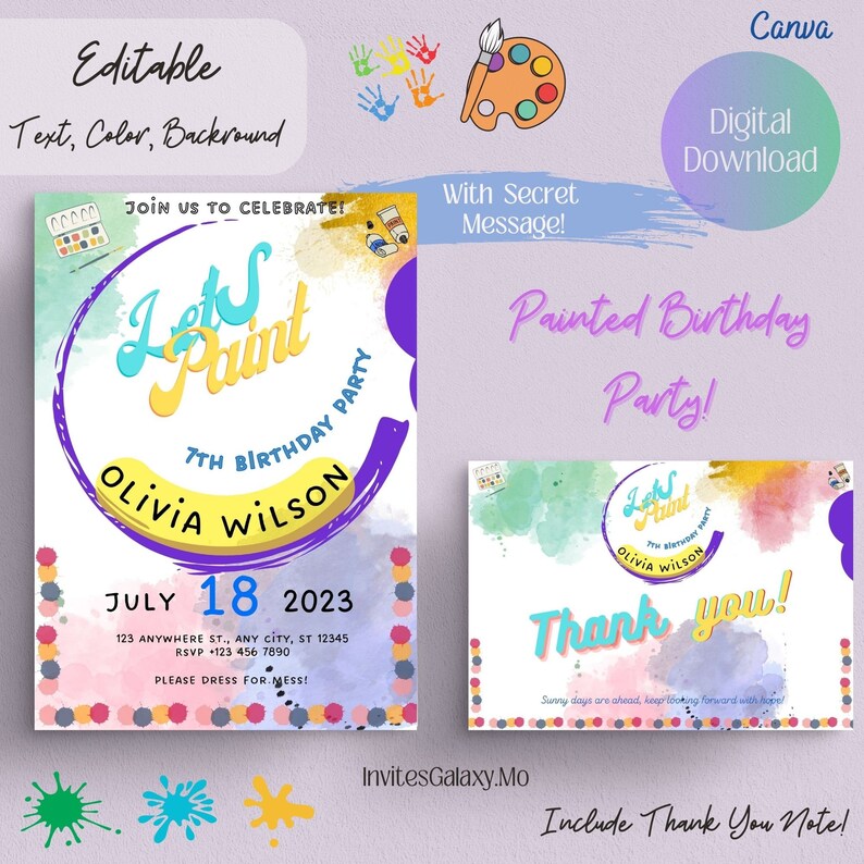 Editable Paint Invitation, Birthday Party for Kids. - Etsy
