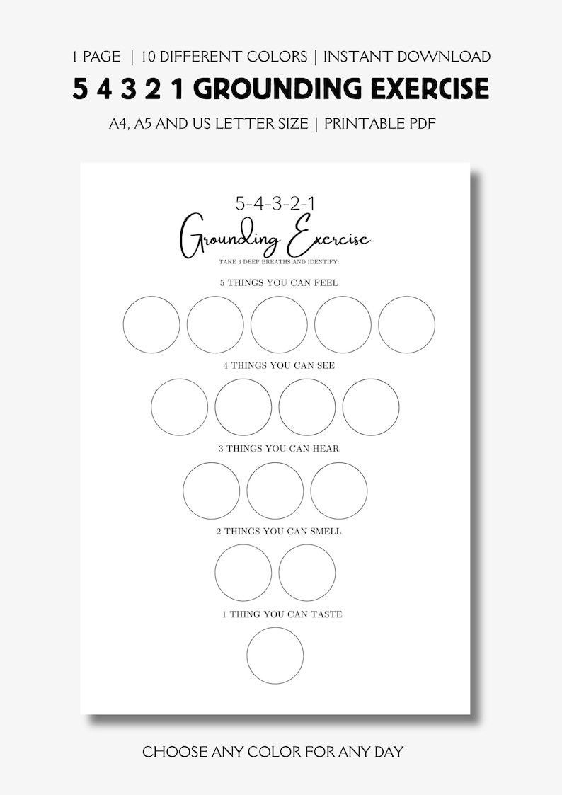 Grounding Exercise, 5 4 3 2 1 Groundingtherapy Worksheet, Therapy Tools ...