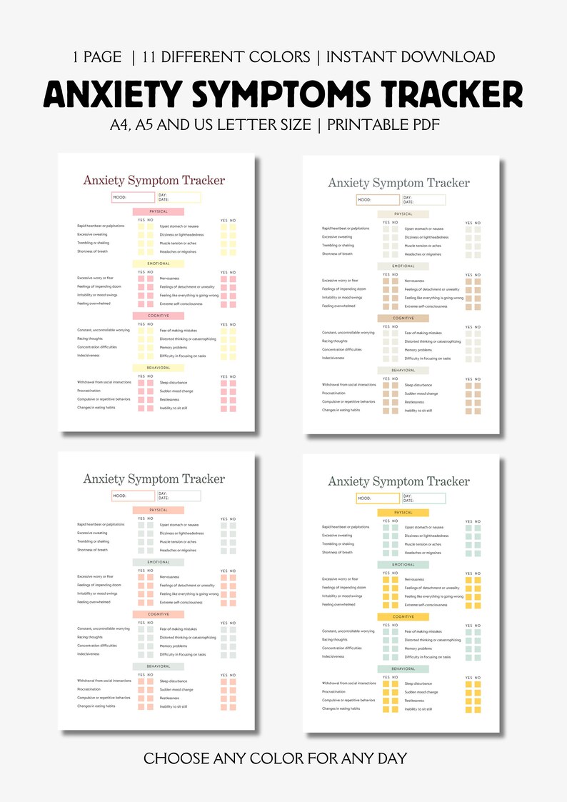 Anxiety Symptom Tracker, Anxiety Tracker, Anxiety Worksheet, Printable ...