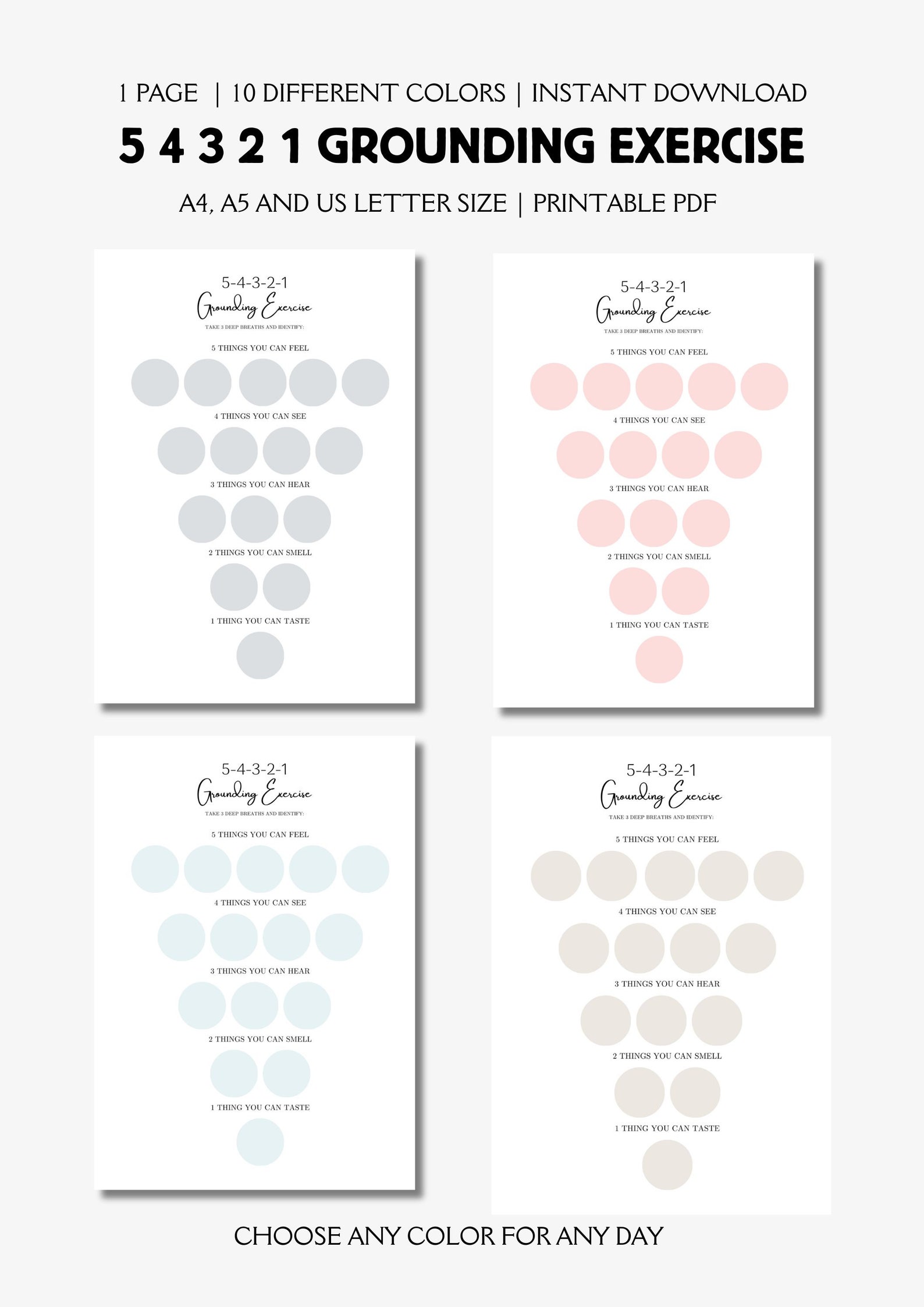 Grounding Exercise, 5 4 3 2 1 Groundingtherapy Worksheet, Therapy Tools ...