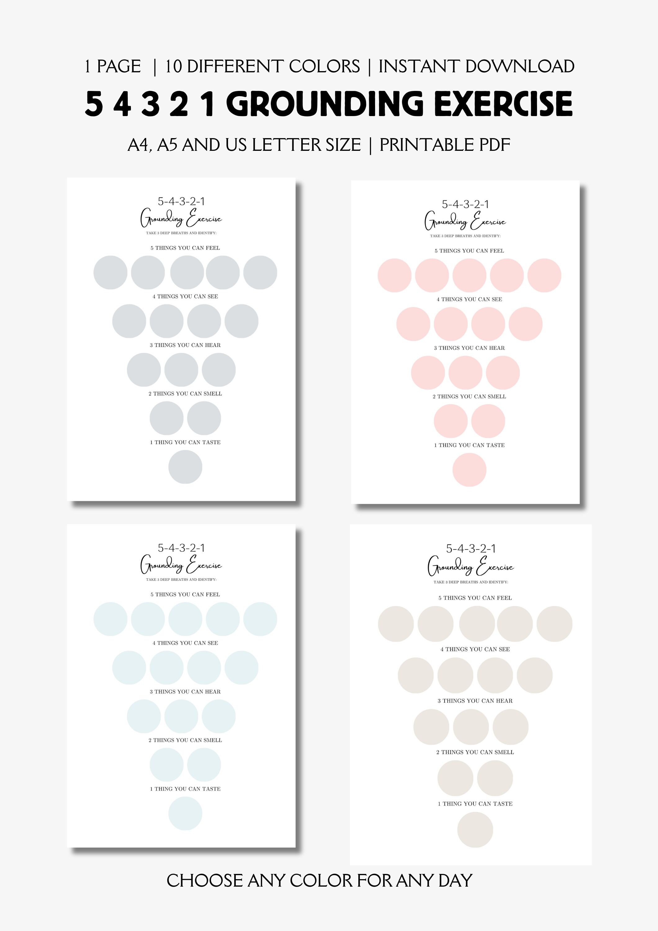 Grounding Exercise, 5 4 3 2 1 Groundingtherapy Worksheet, Therapy Tools ...