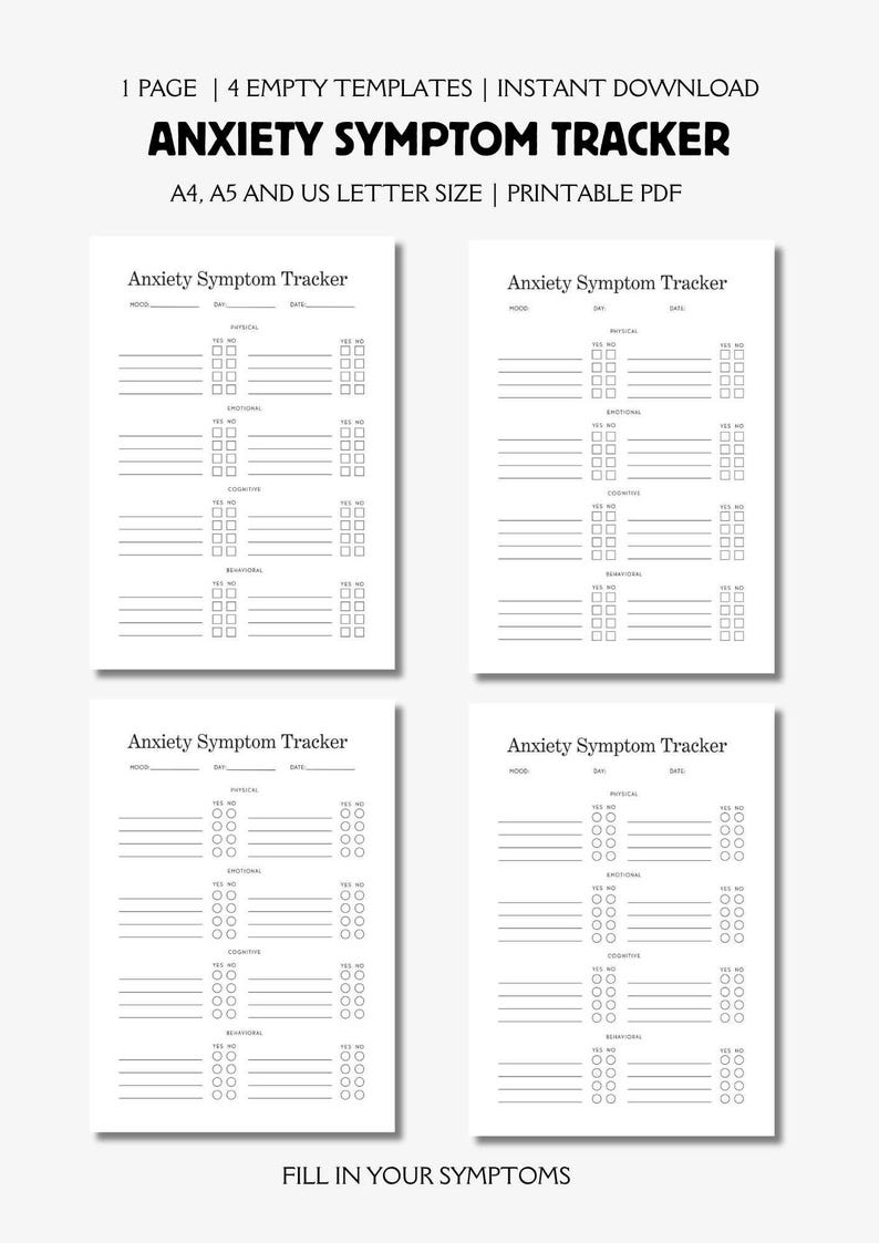 Anxiety Symptom Tracker, Anxiety Tracker, Anxiety Worksheet, Printable ...