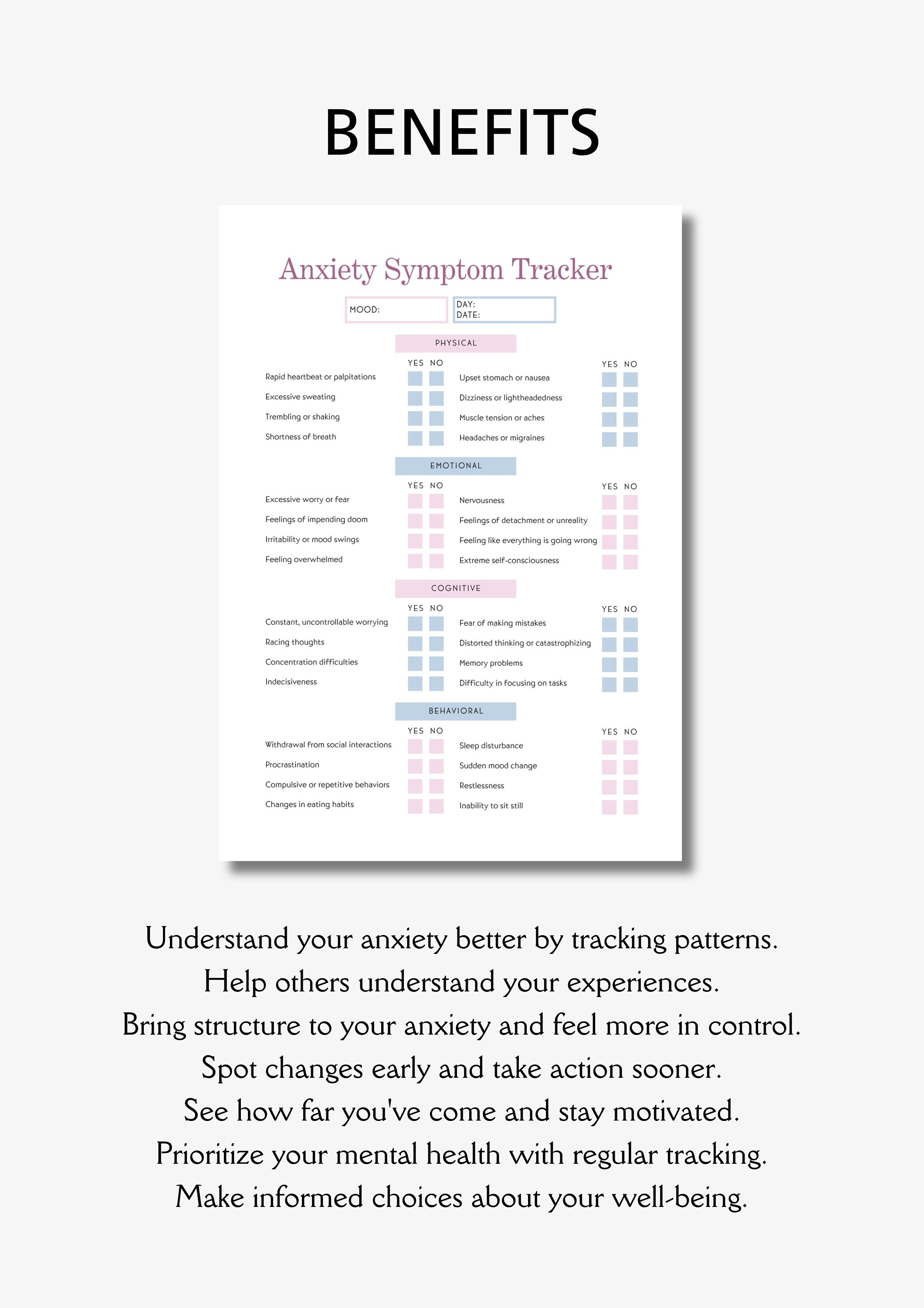 Anxiety Symptom Tracker, Anxiety Tracker, Anxiety Worksheet, Printable ...