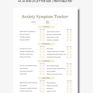 Anxiety Symptom Tracker, Anxiety Tracker, Anxiety Worksheet, Printable ...