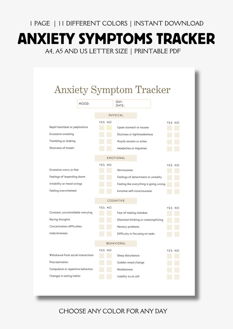 Anxiety Symptom Tracker, Anxiety Tracker, Anxiety Worksheet, Printable ...