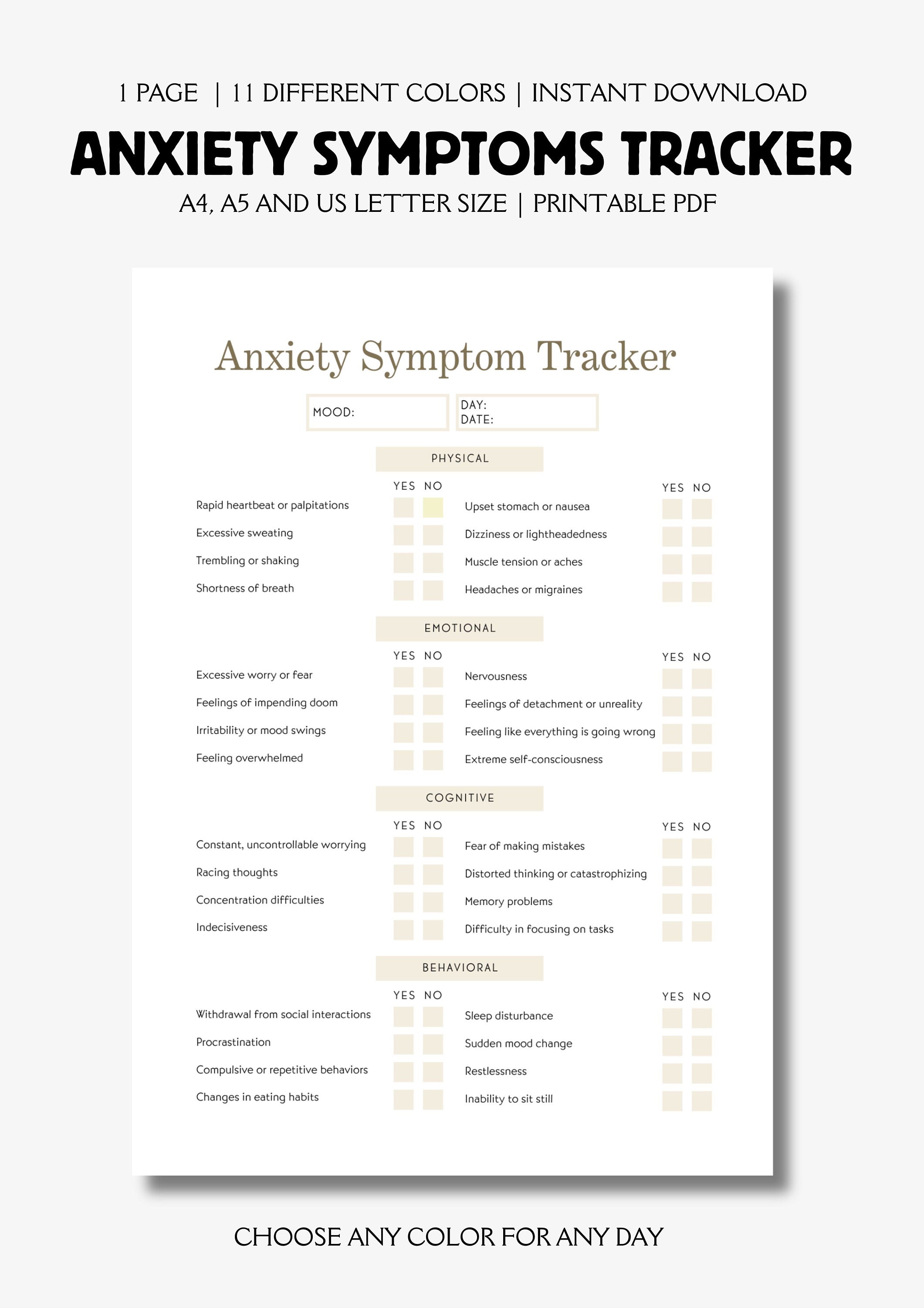 Anxiety Symptom Tracker, Anxiety Tracker, Anxiety Worksheet, Printable ...