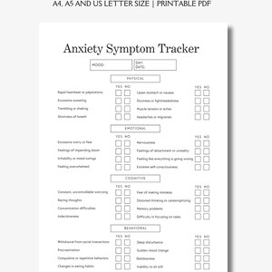 Anxiety Symptom Tracker, Anxiety Tracker, Anxiety Worksheet, Printable ...