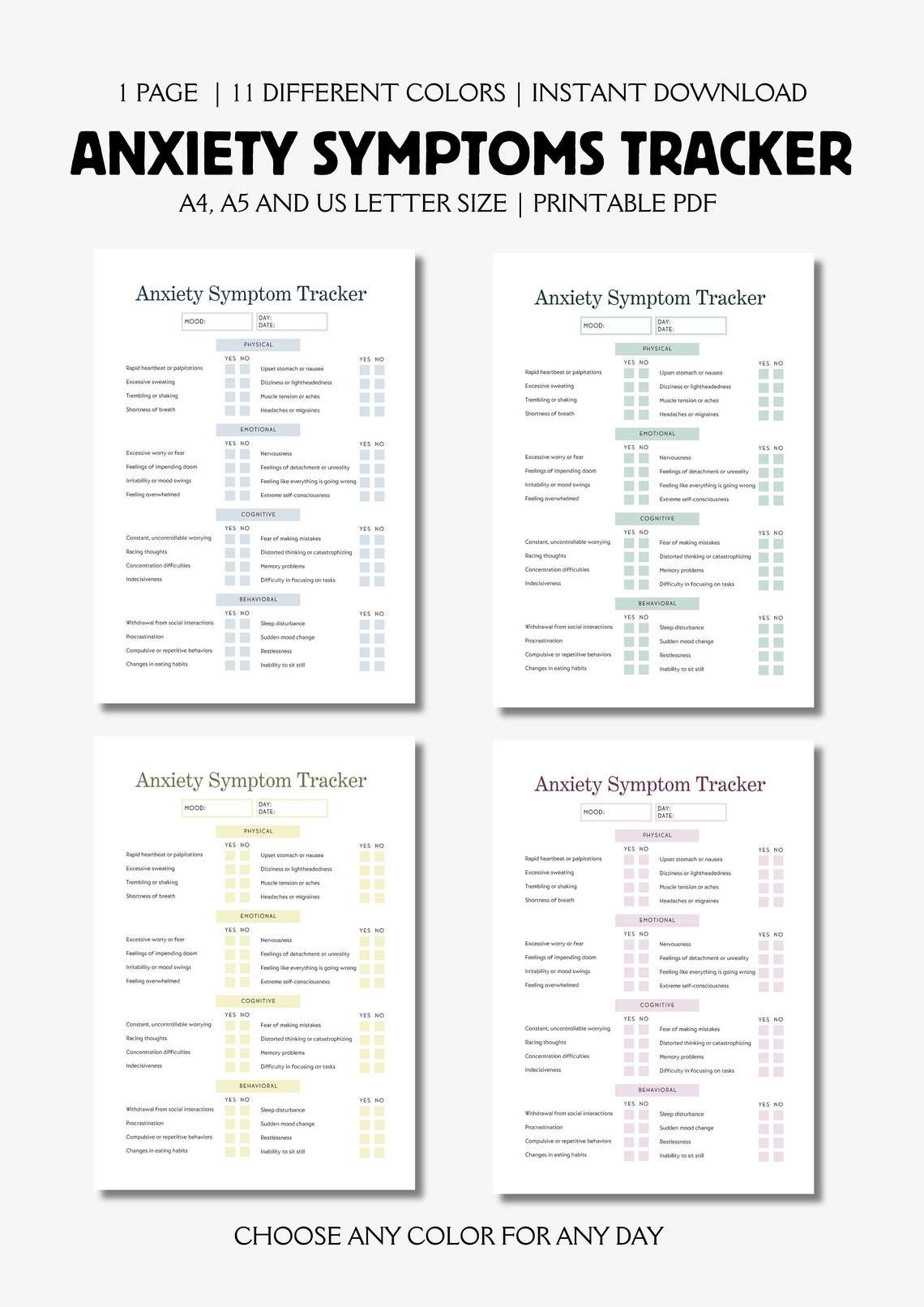 Anxiety Symptom Tracker, Anxiety Tracker, Anxiety Worksheet, Printable ...