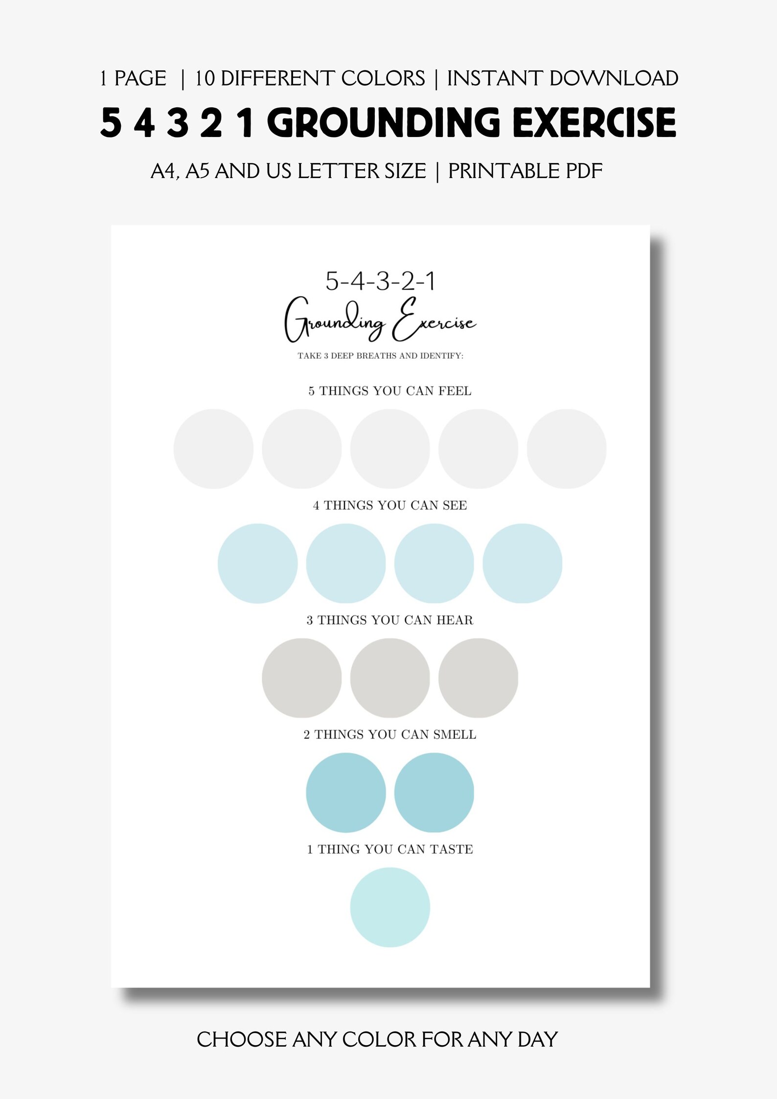 Grounding Exercise, 5 4 3 2 1 Groundingtherapy Worksheet, Therapy Tools ...