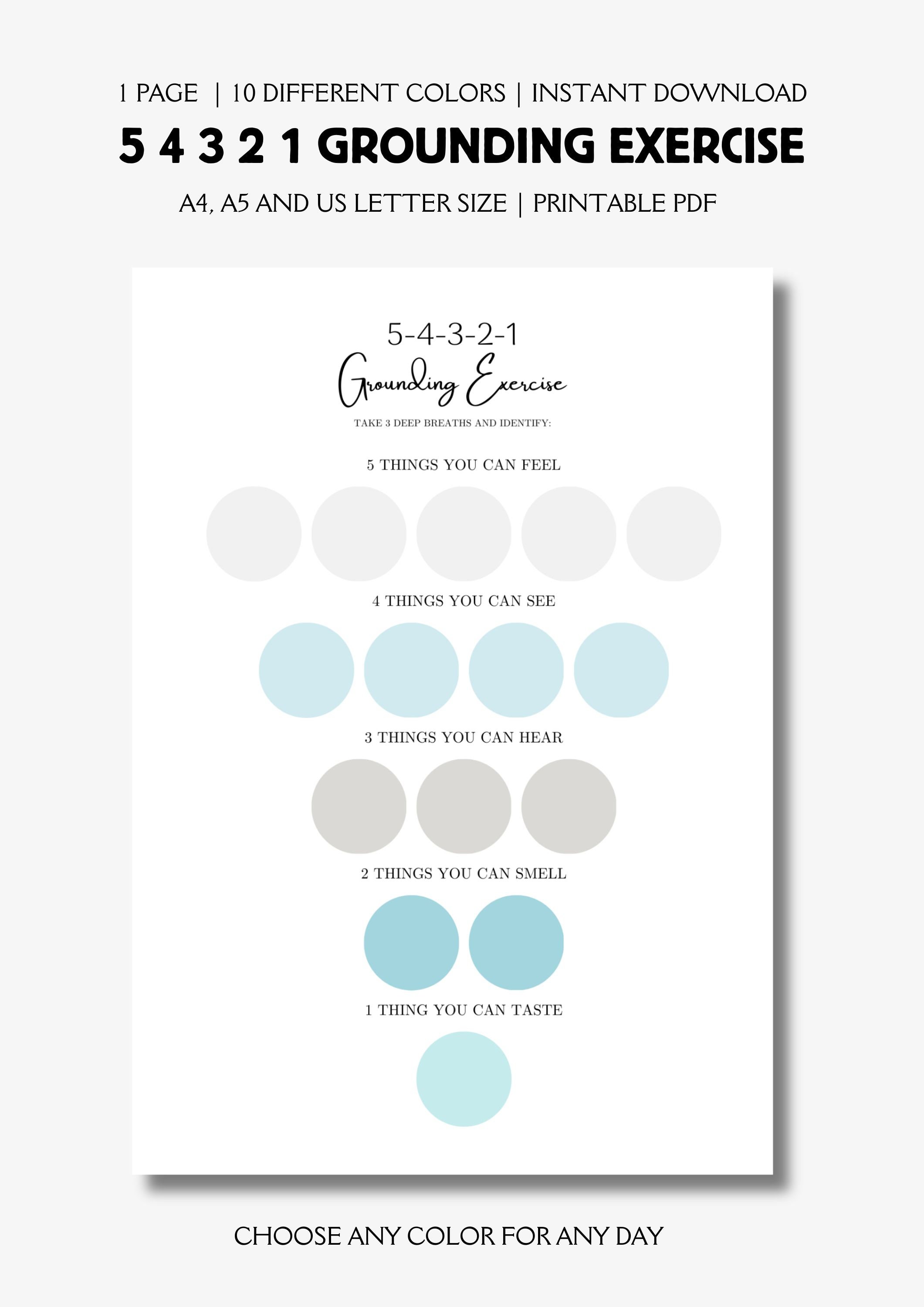 Grounding Exercise, 5 4 3 2 1 Groundingtherapy Worksheet, Therapy Tools ...