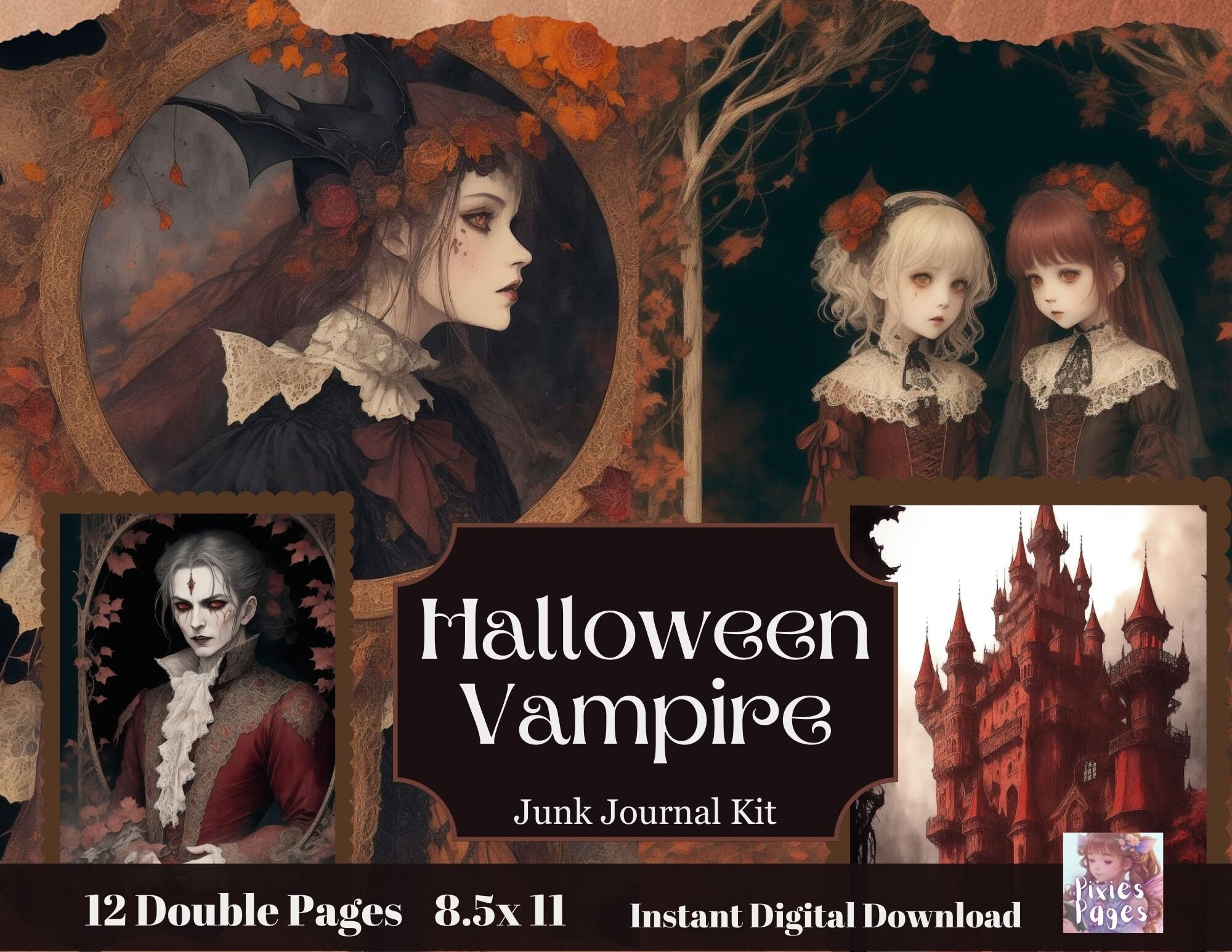 Halloween Vampire Junk Journal Kit, Spooky Vampire Ephemera, Digital ...