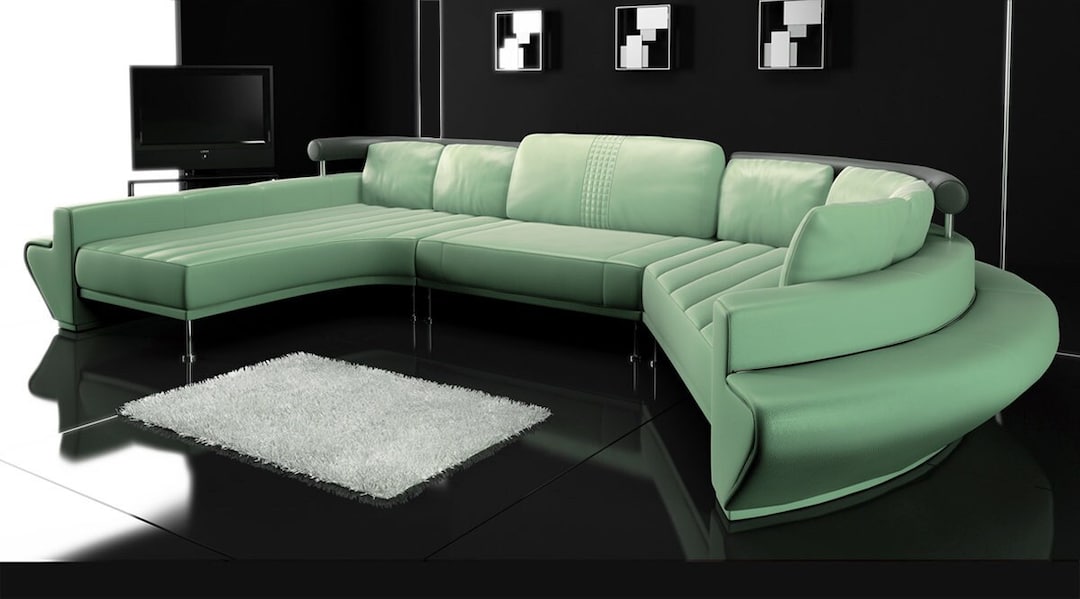 Sofa Sectional Couch U-shaped Sofa Green Leather Modern Chaise Sofa ...