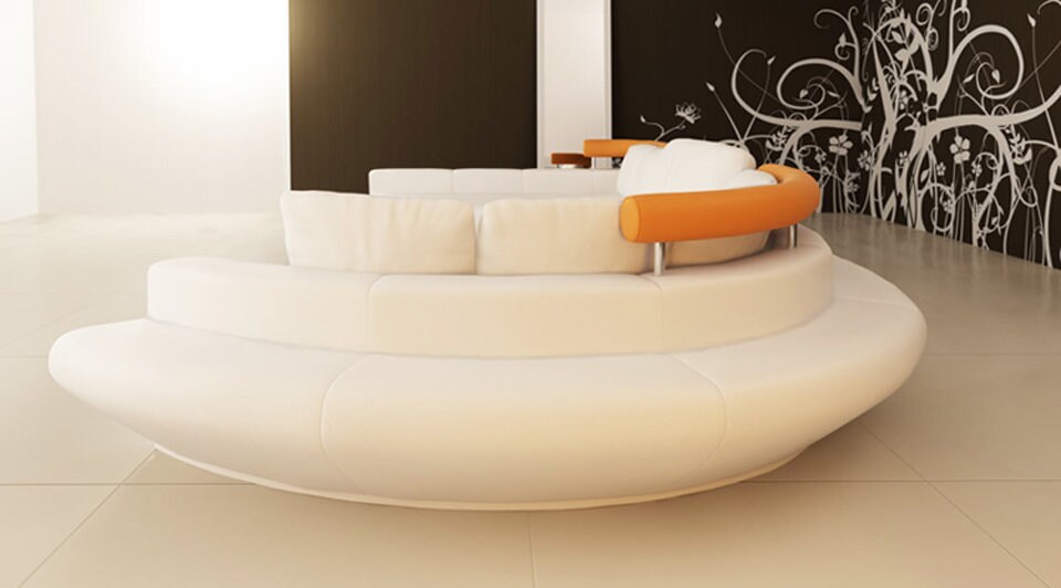 Sofa Sectional Couch U-shaped Sofa Blue Leather Modern Chaise Sofa ...