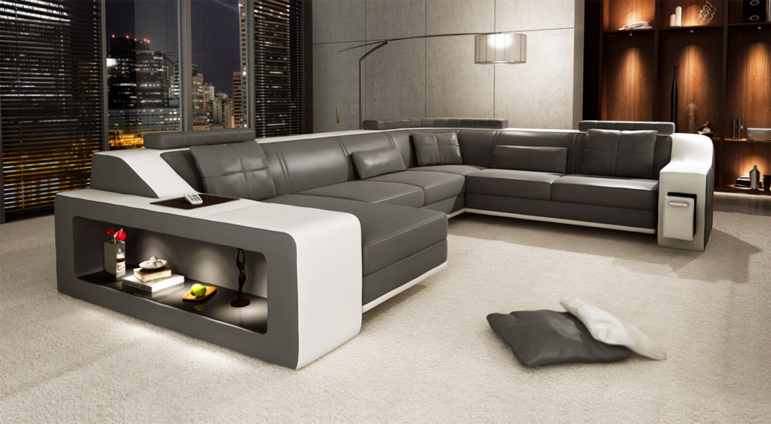 Sectional Couch U-shaped Sofa Chaise Leather Modern Sofa Design Black ...