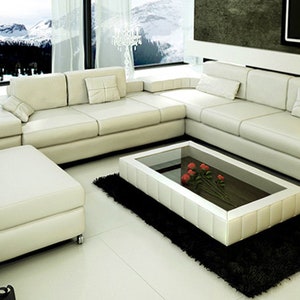 3+2 Sofa Set White Leather Sectional Couch With Big Stool - Modern Sofa ...