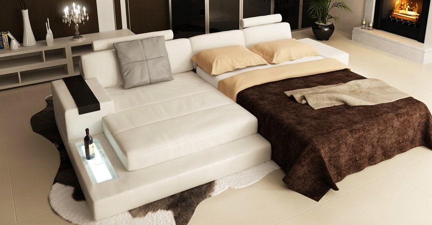 Sleeper Sofa Bed Leather Chaise Couch With Sleeper Function Sectional ...