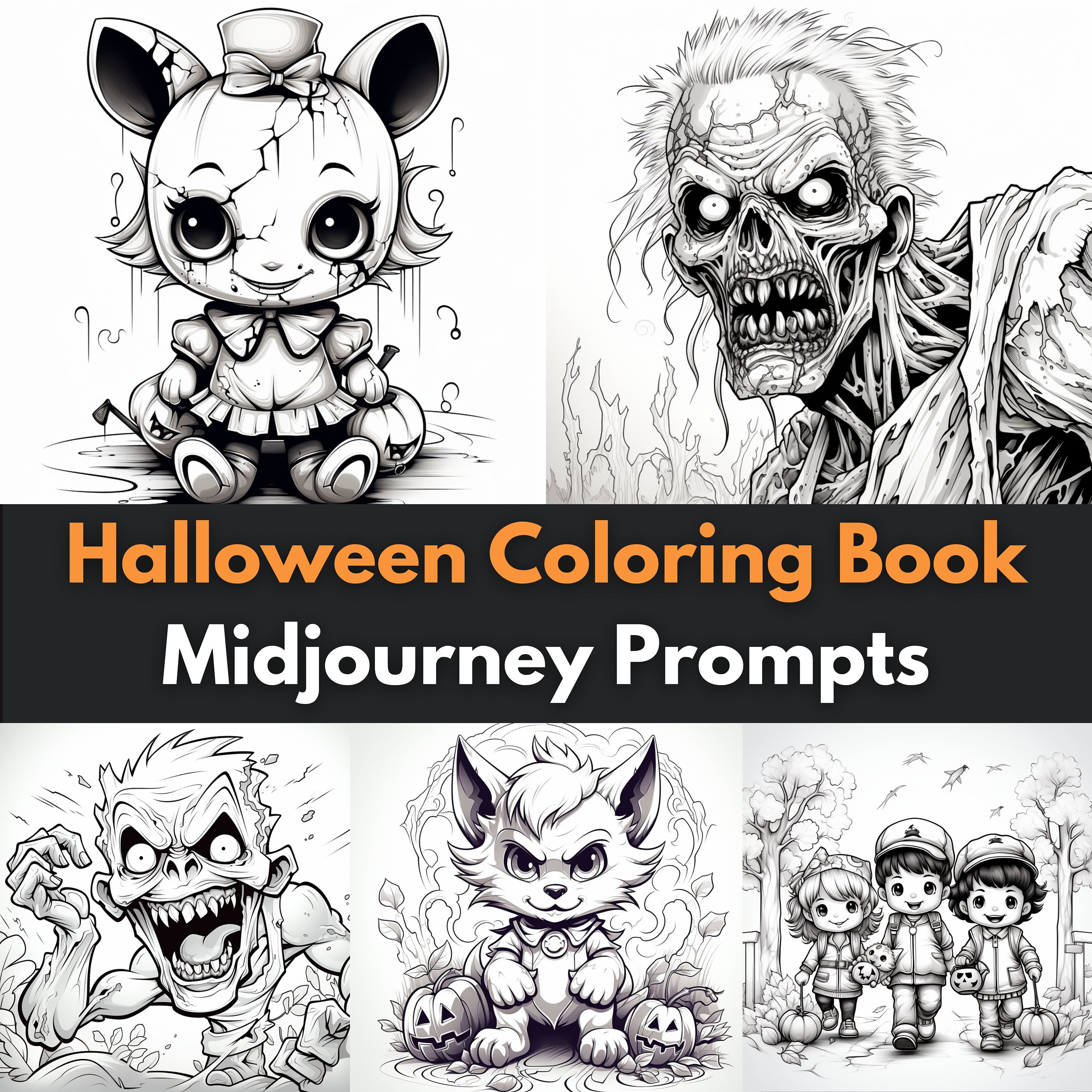 Midjourney Prompts, Coloring Pages, Halloween, Digital Download, 23 ...