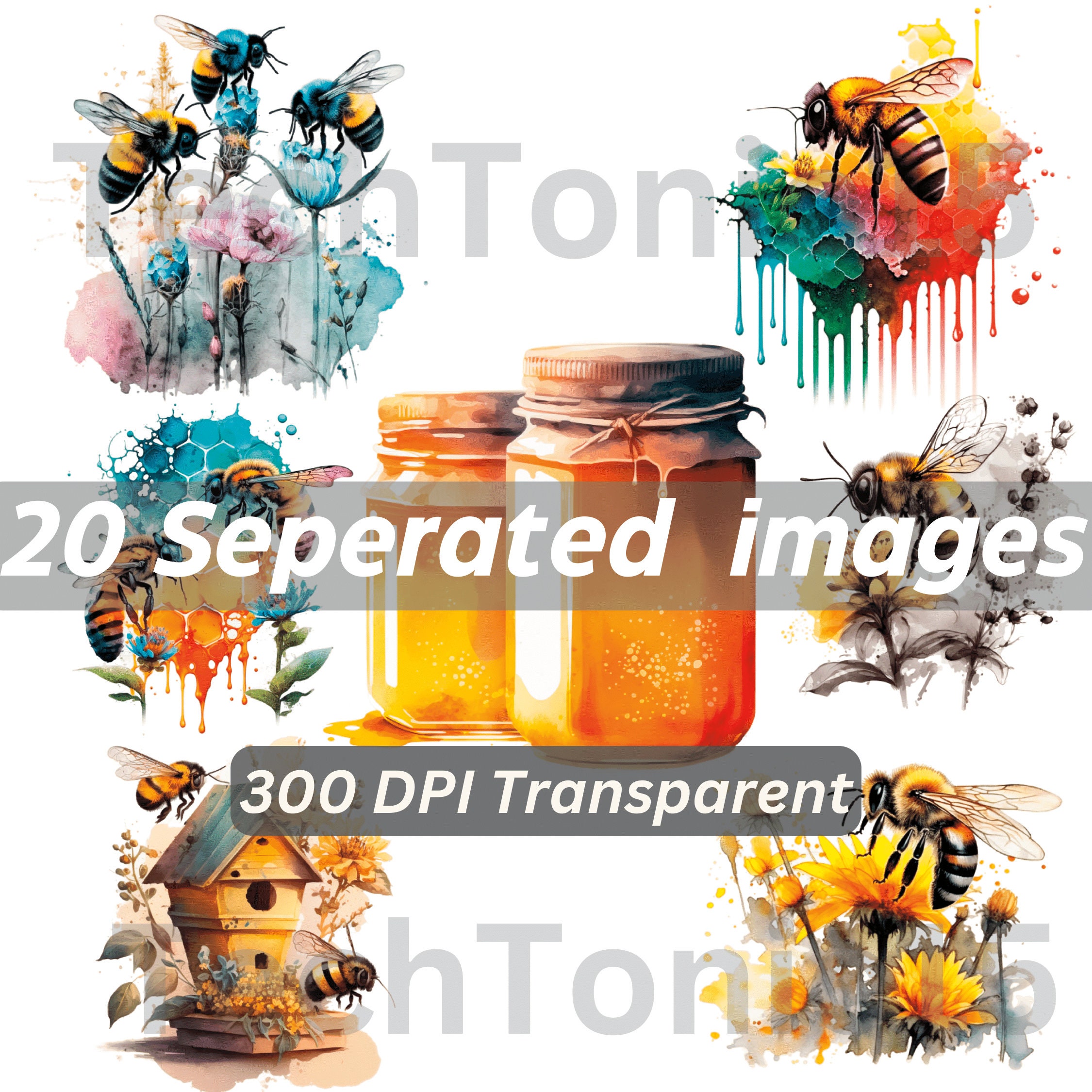 Watercolor Clip Art Honeybee Png for Commercial Use - Etsy