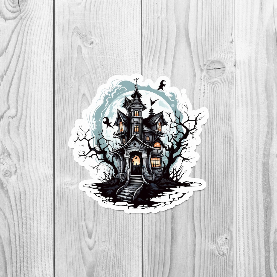 Spooky Haunted House Sticker Gothic House Art for a - Etsy