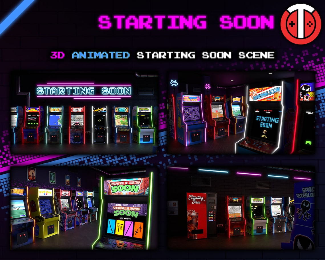 Retro Arcade 3D Animated Stream Scenes - Starting Soon, Be Right Back ...