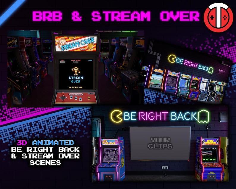 Retro Arcade Animated Stream Package - Overlays, 3D Scenes, Alerts ...