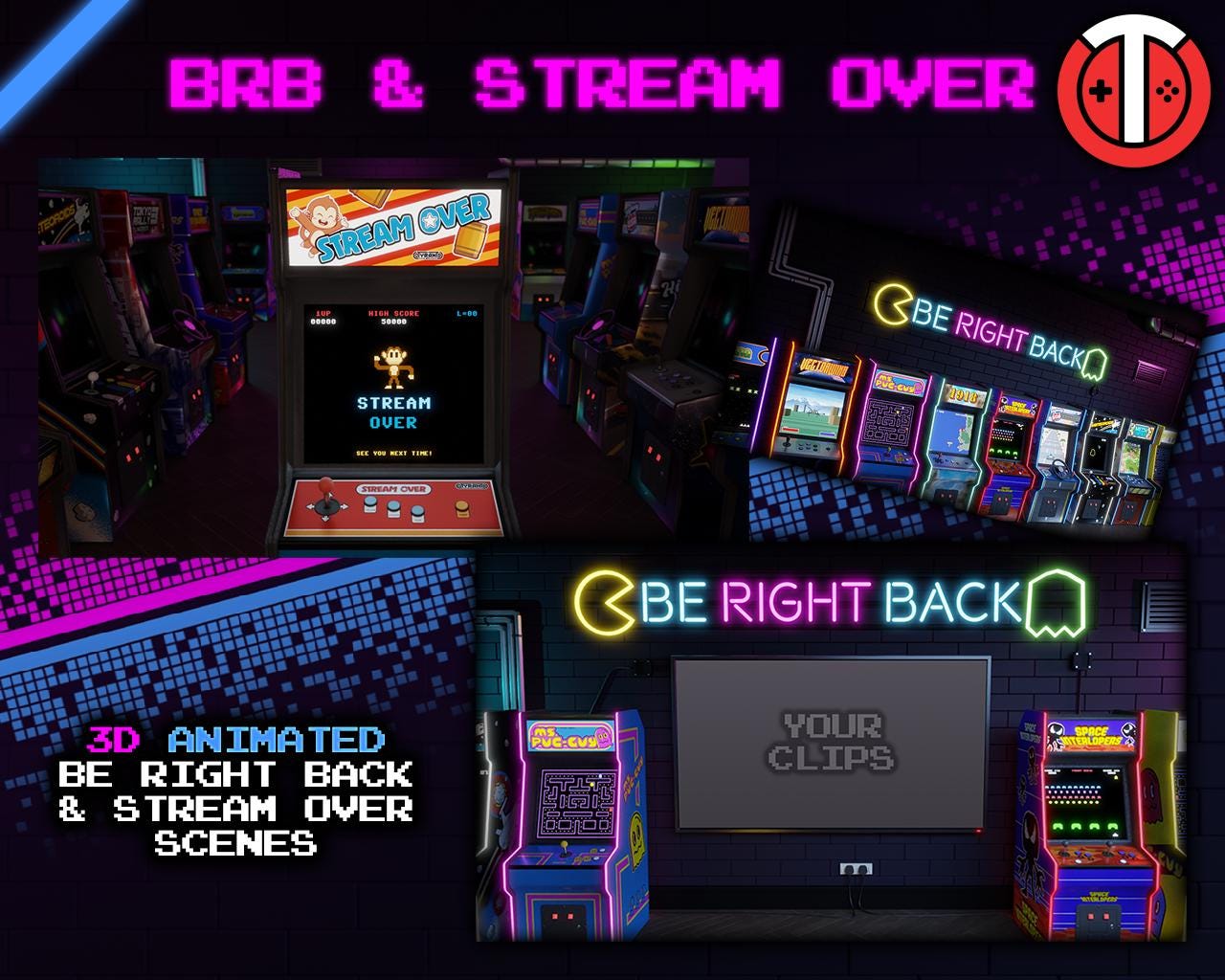 Retro Arcade Animated Stream Package - Overlays, 3D Scenes, Alerts ...