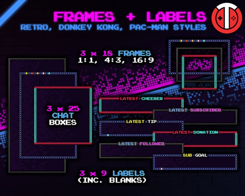 Retro Arcade Animated Stream Package Overlays, 3D Scenes, Alerts, Backgrounds, Transitions ...