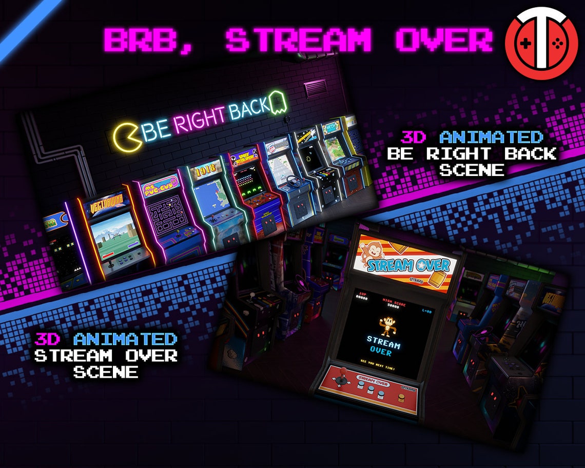Retro Arcade 3D Animated Stream Scenes - Starting Soon, Be Right Back ...