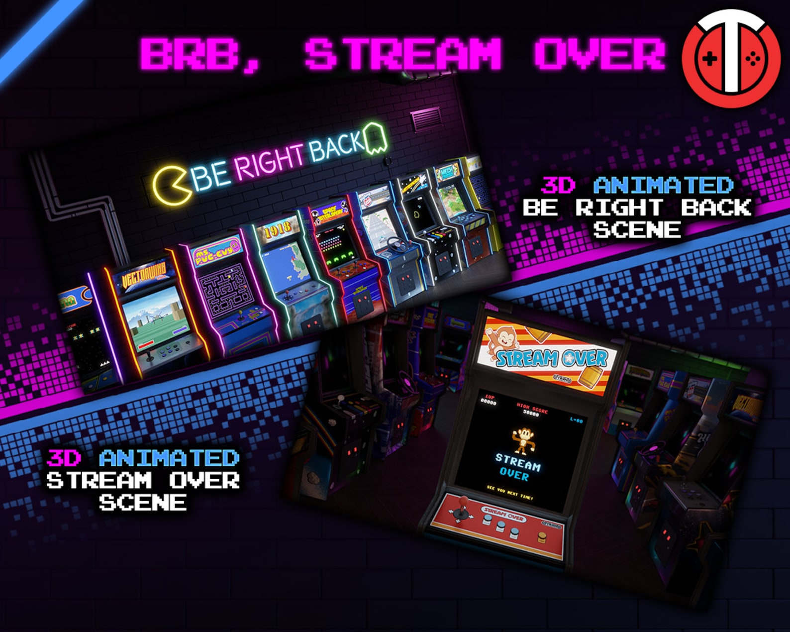 Retro Arcade 3D Animated Stream Scenes - Starting Soon, Be Right Back ...