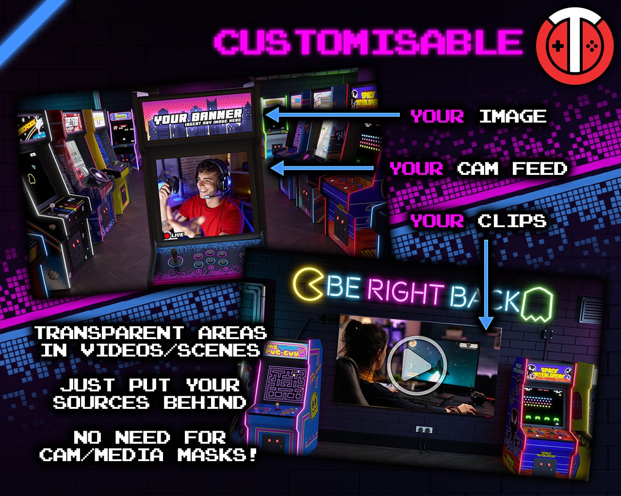 Retro Arcade Animated Stream Package - Overlays, 3D Scenes, Alerts ...