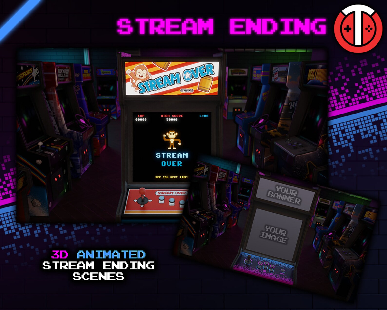 Retro Arcade Animated Stream Package Overlays, 3D Scenes, Alerts ...