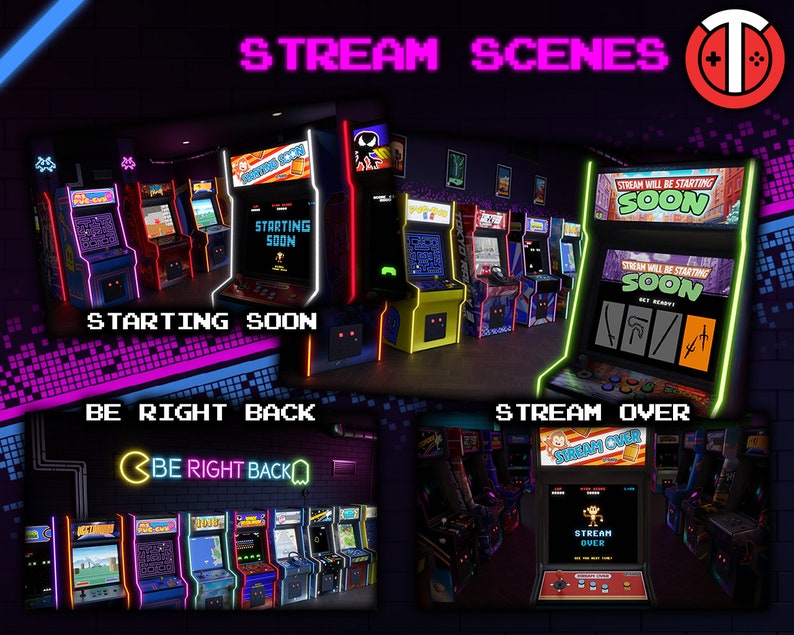 Retro Arcade 3D Animated Stream Scenes - Starting Soon, Be Right Back ...