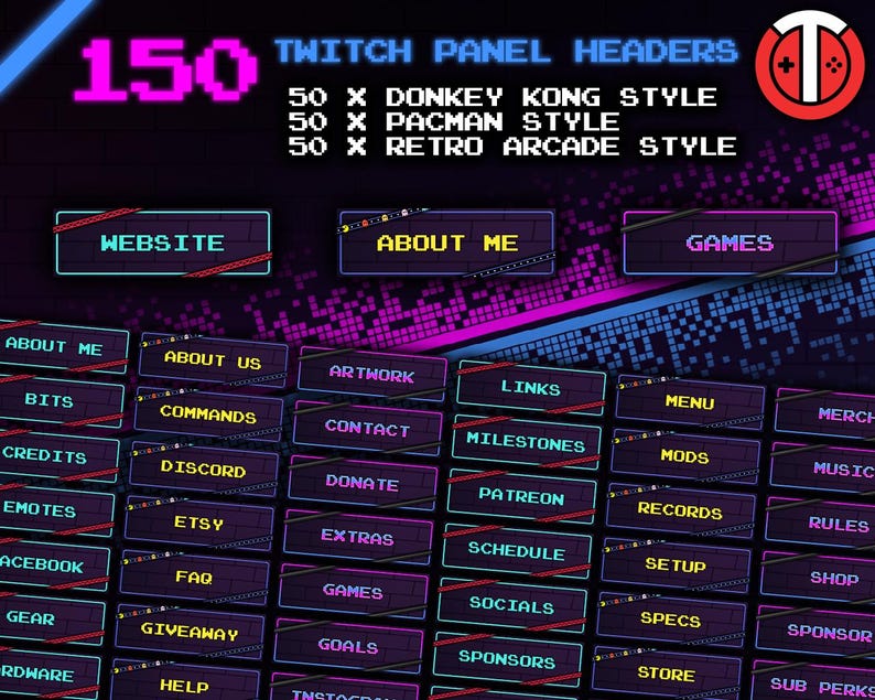 Twitch Panels - Retro Game / Arcade - 3 Styles - Panel Headers - Etsy