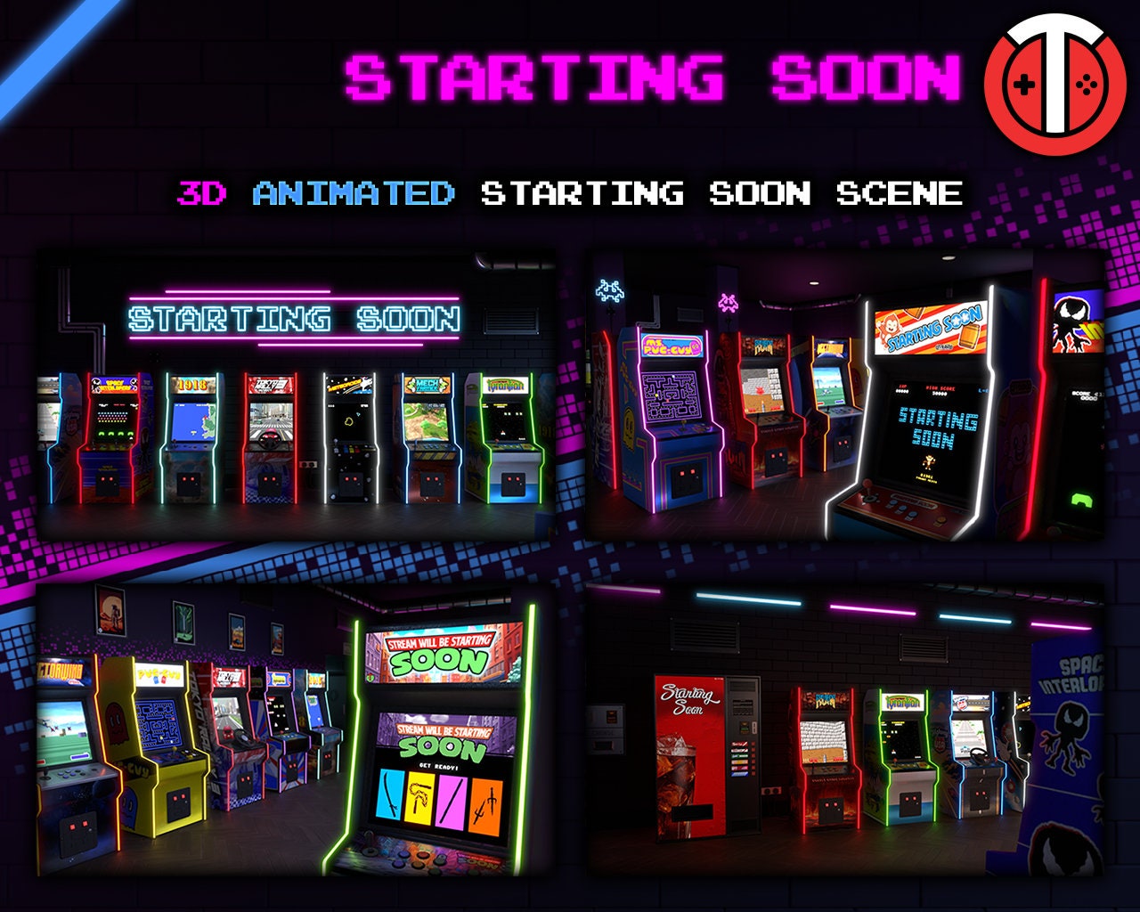 Retro Arcade Animated Stream Package - Overlays, 3D Scenes, Alerts ...